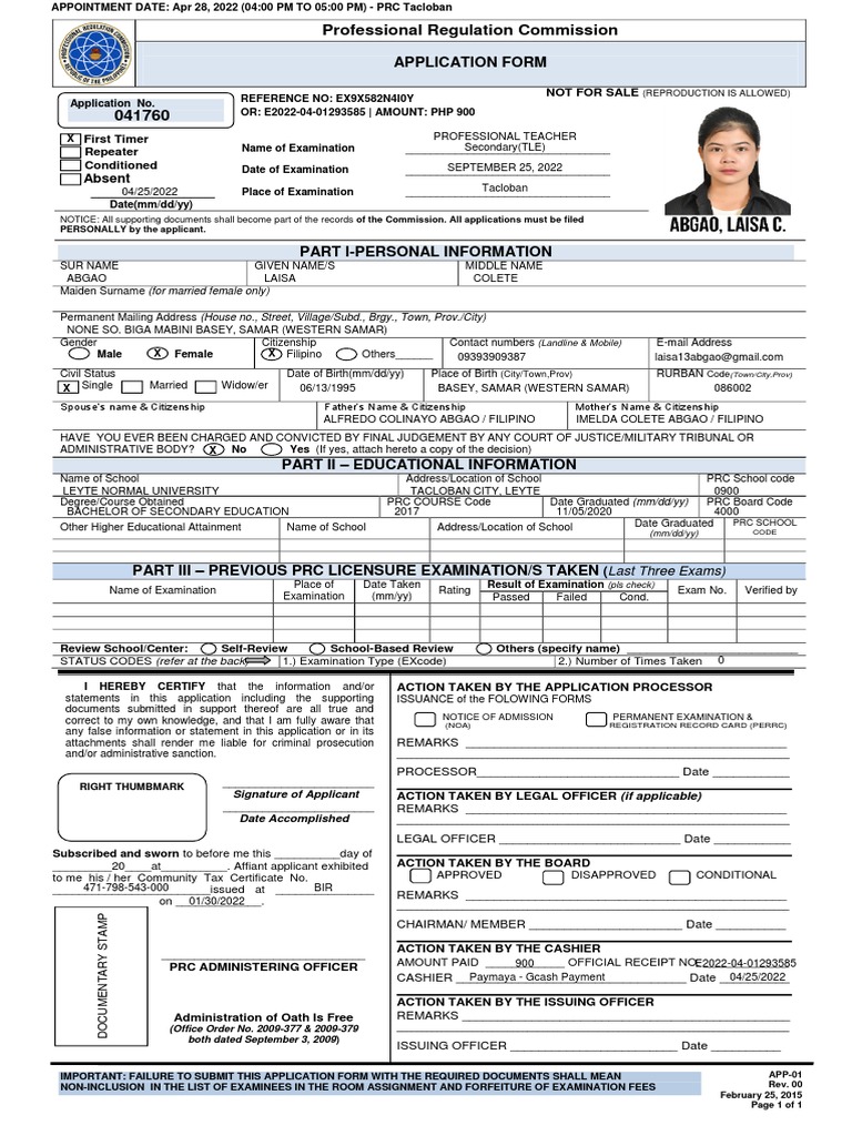 Application Form: Professional Regulation Commission | PDF | Justice ...
