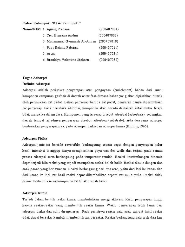 Proses dan Mekanisme Adsorpsi dalam Kimia | PDF | Kesehatan Holistik | Sains & Matematika