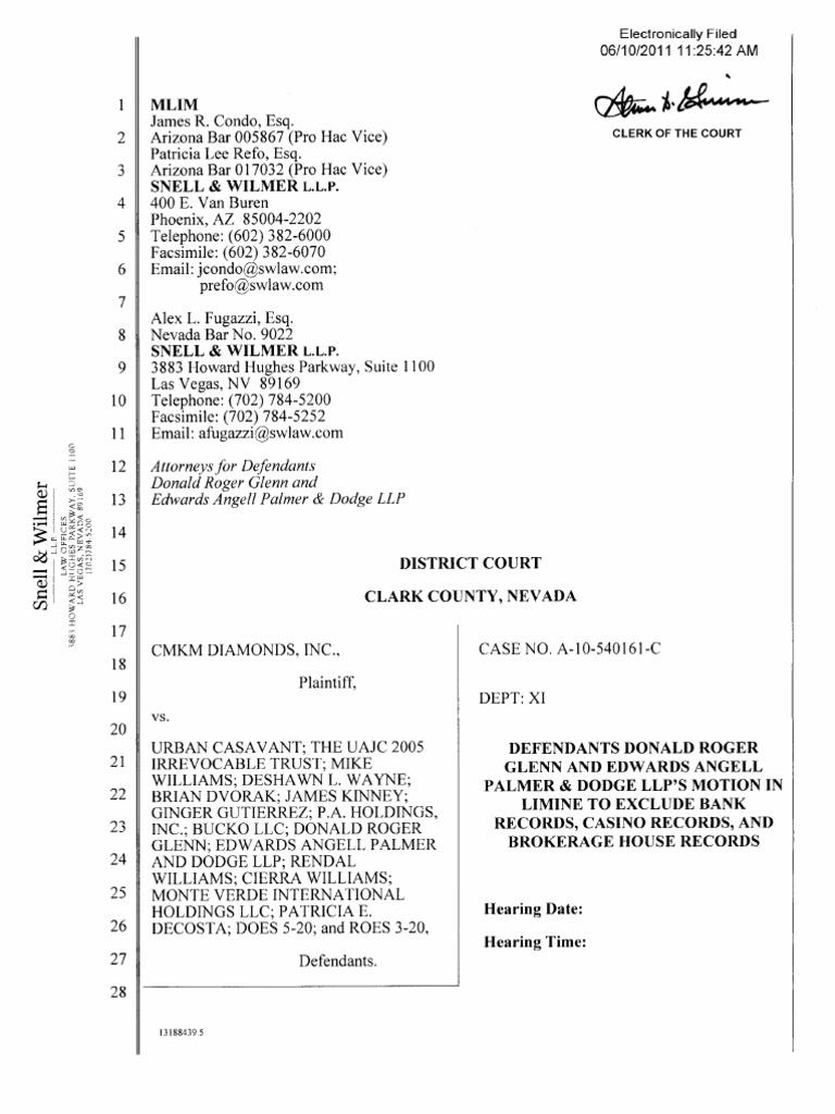 Motion in Limine Re Defendants Donald Roger Glenn and Edwards Angell ...