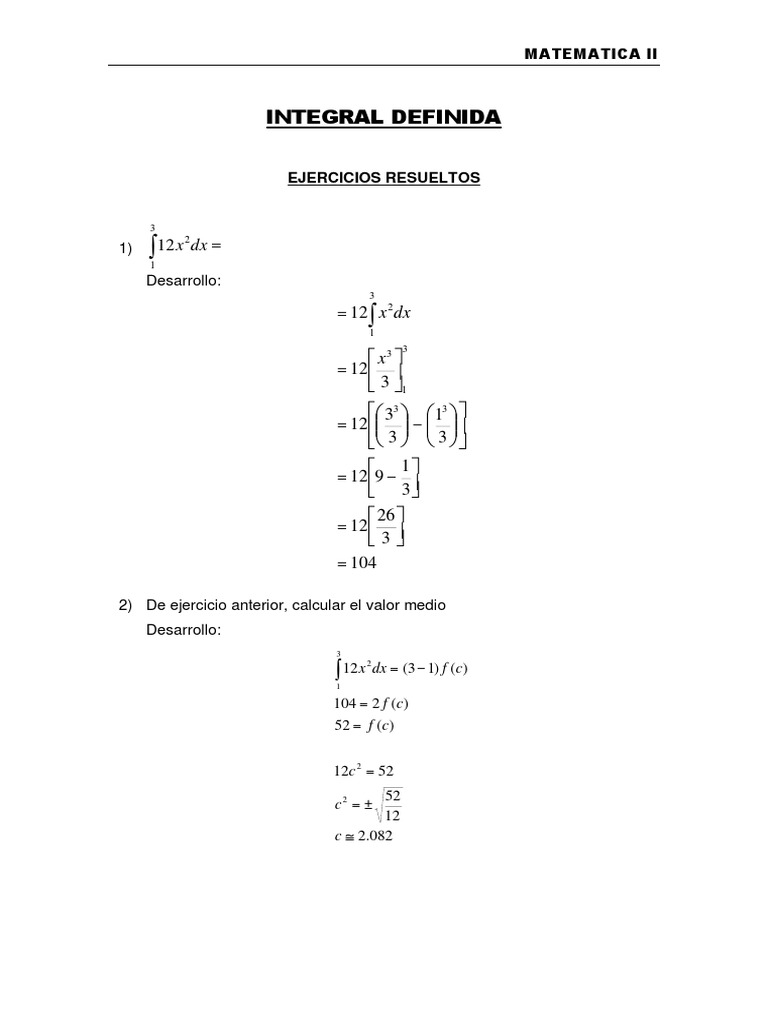 Ejercicios Resueltos - Integral Definida | PDF | Cálculo