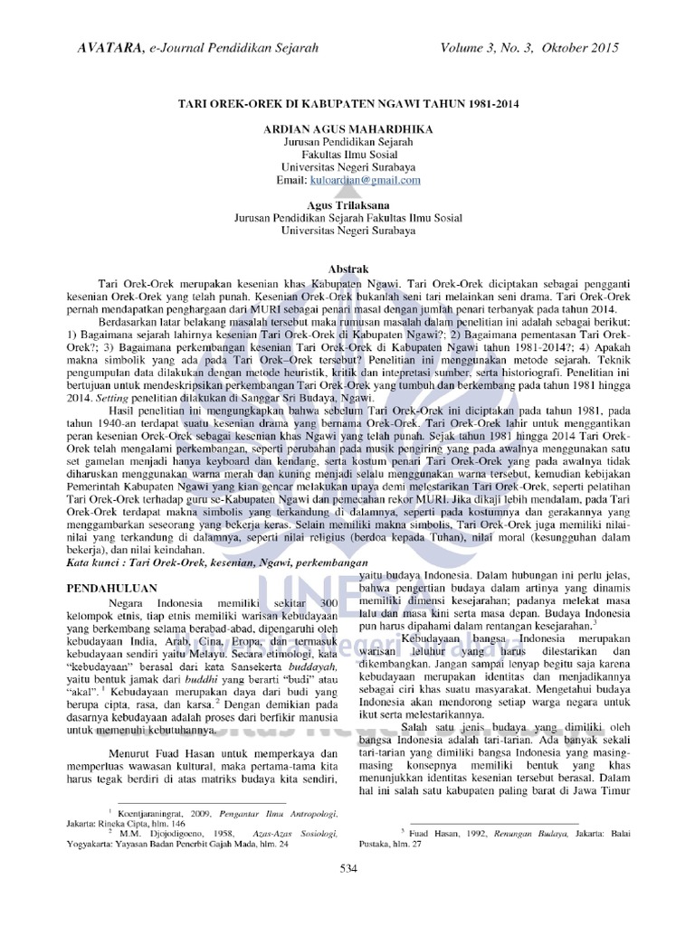TARI OREK-OREK DI KABUPATEN NGAWI TAHUN ARDIAN AGUS MAHARDHIKA. Jurusan Pendidikan Sejarah ...