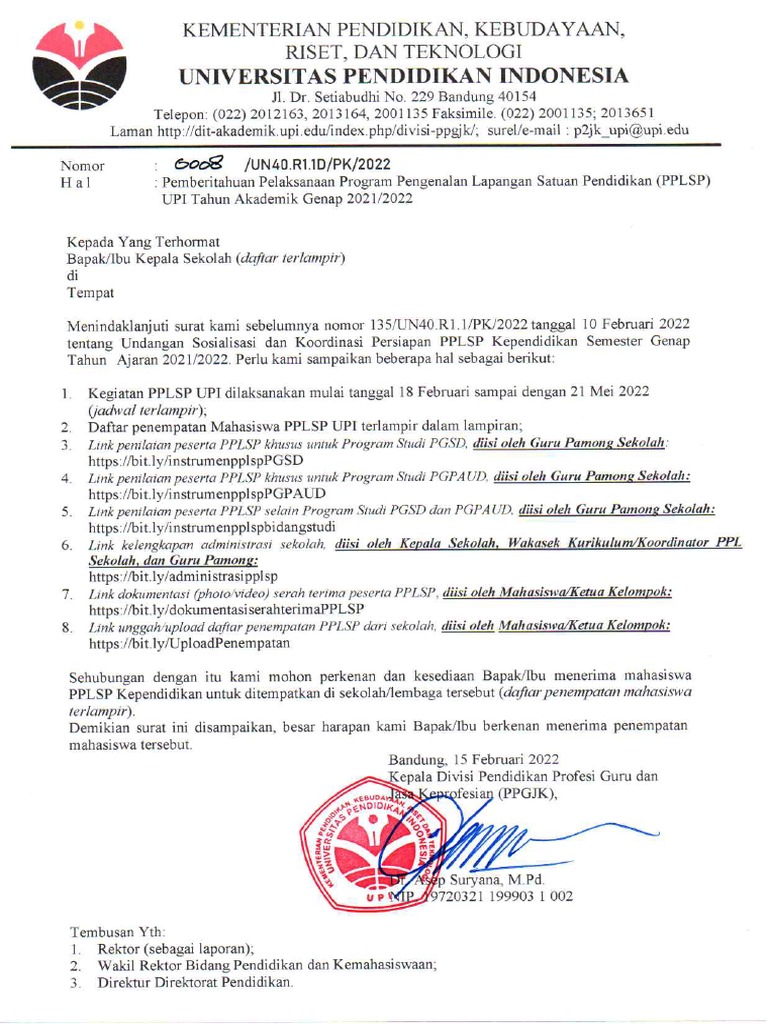 Surat Pengantar PPLSP UPI | PDF