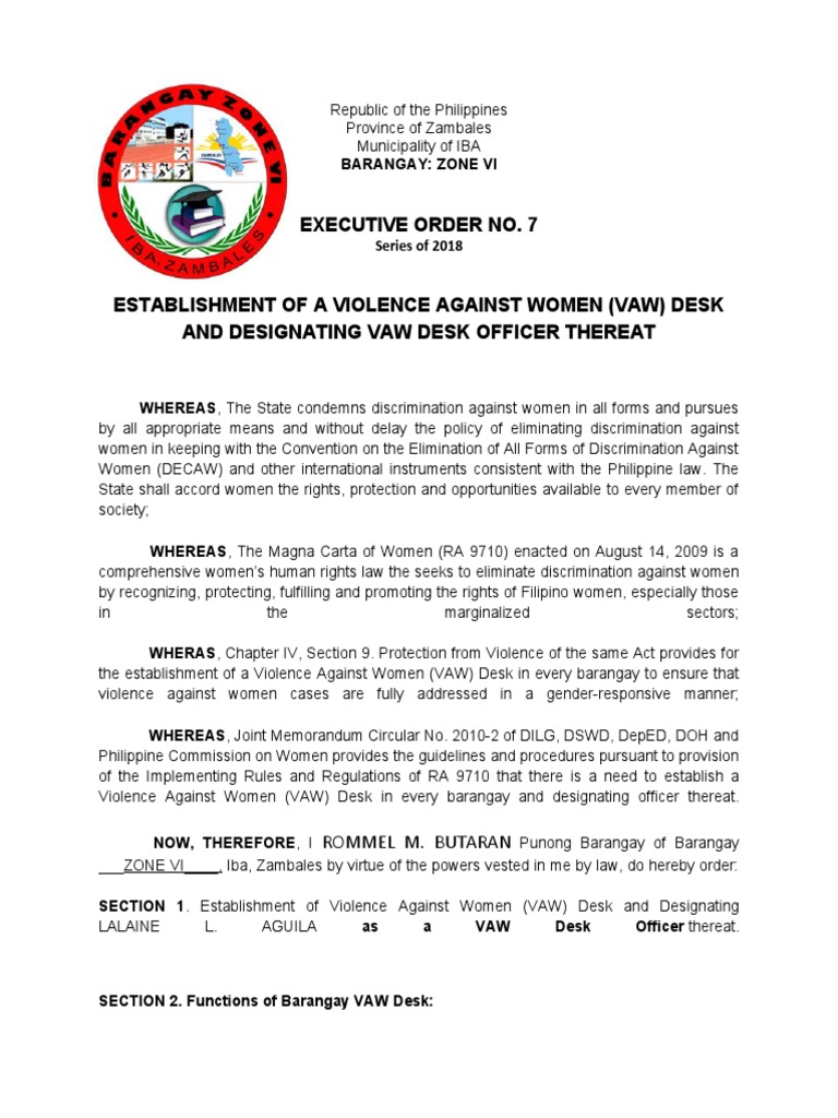 Executive Order VAWC No 7 | PDF | Violence Against Women | Government ...