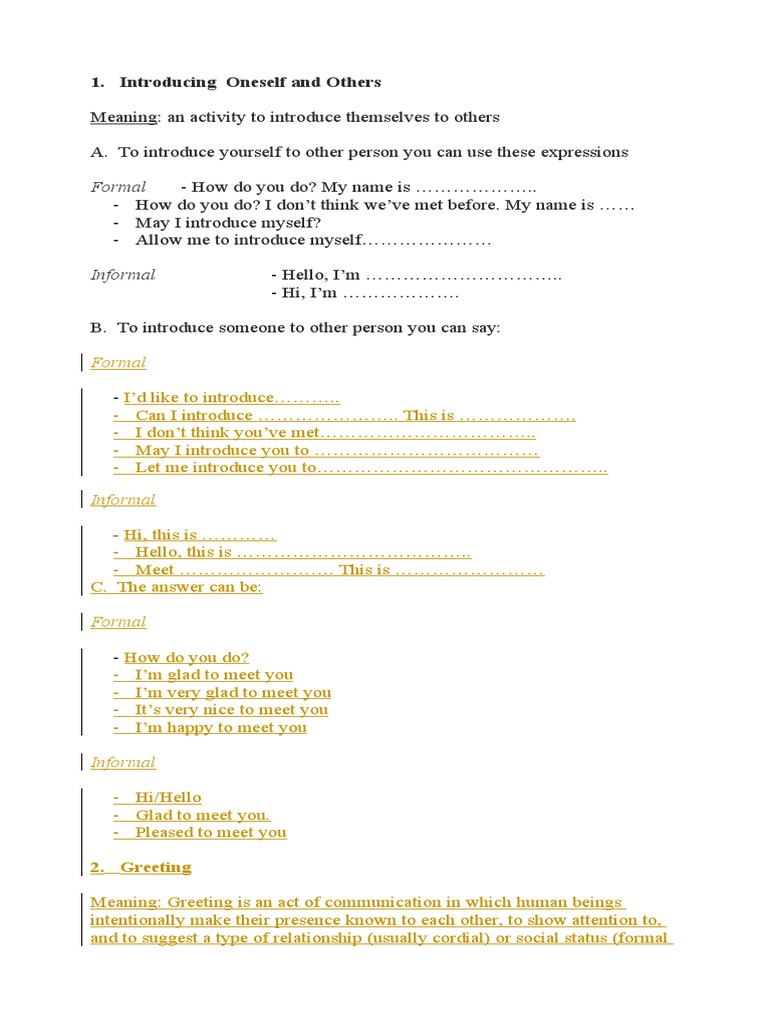 Formal: 1. Introducing Oneself and Others | PDF