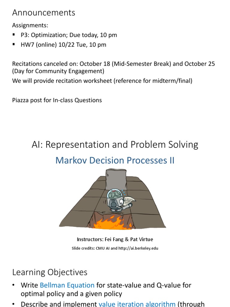 Fa19 Lecture 15 MDPs II | PDF | Mathematical Optimization | Applied Mathematics