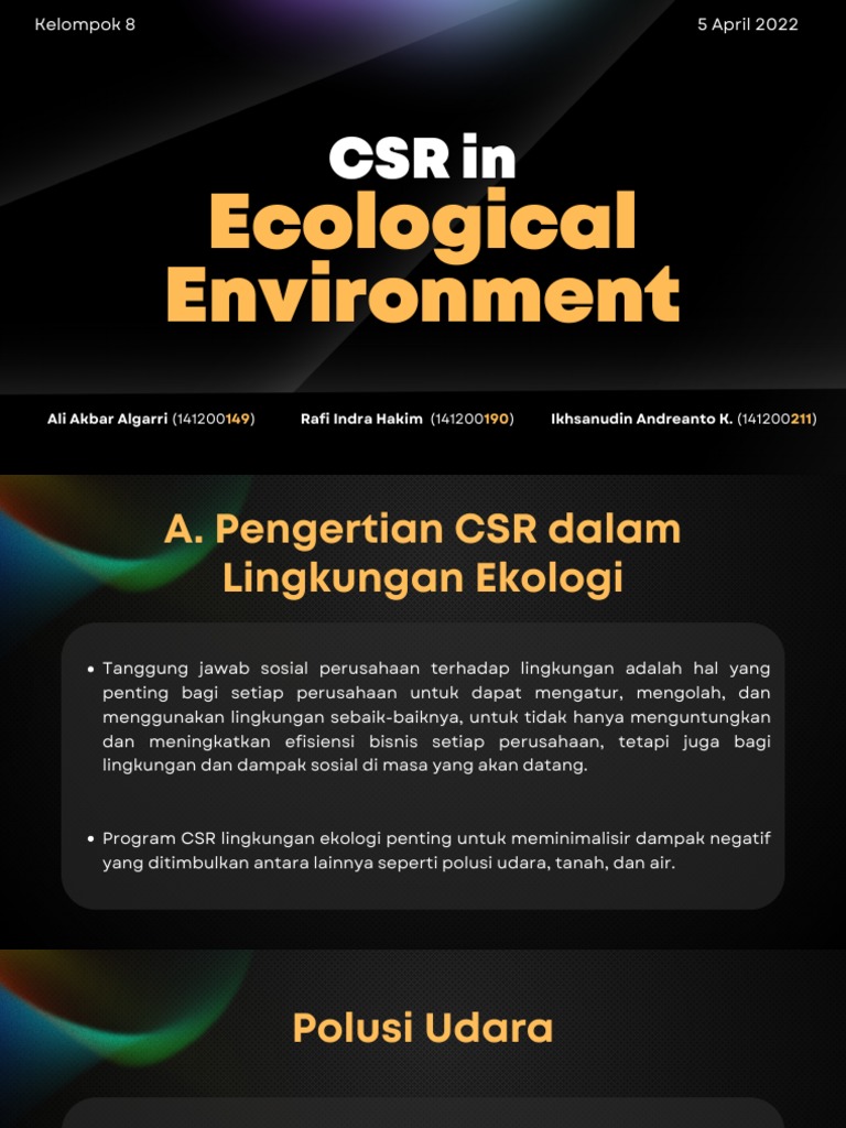 CSR in Ecological Environment - Kelompok 8 | PDF | Bisnis | Sains ...