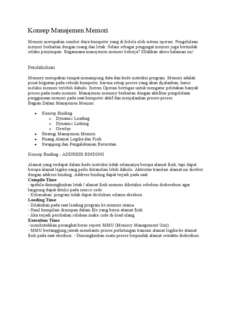 Konsep Manajemen Memori | PDF | Komputer