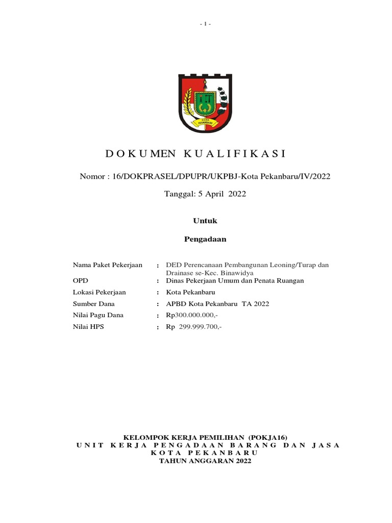 MDP Dok. Kualifikasi Seleksi LeoningTurap Dan Drainase Se-Kec Binawidya | PDF | Pengelolaan ...