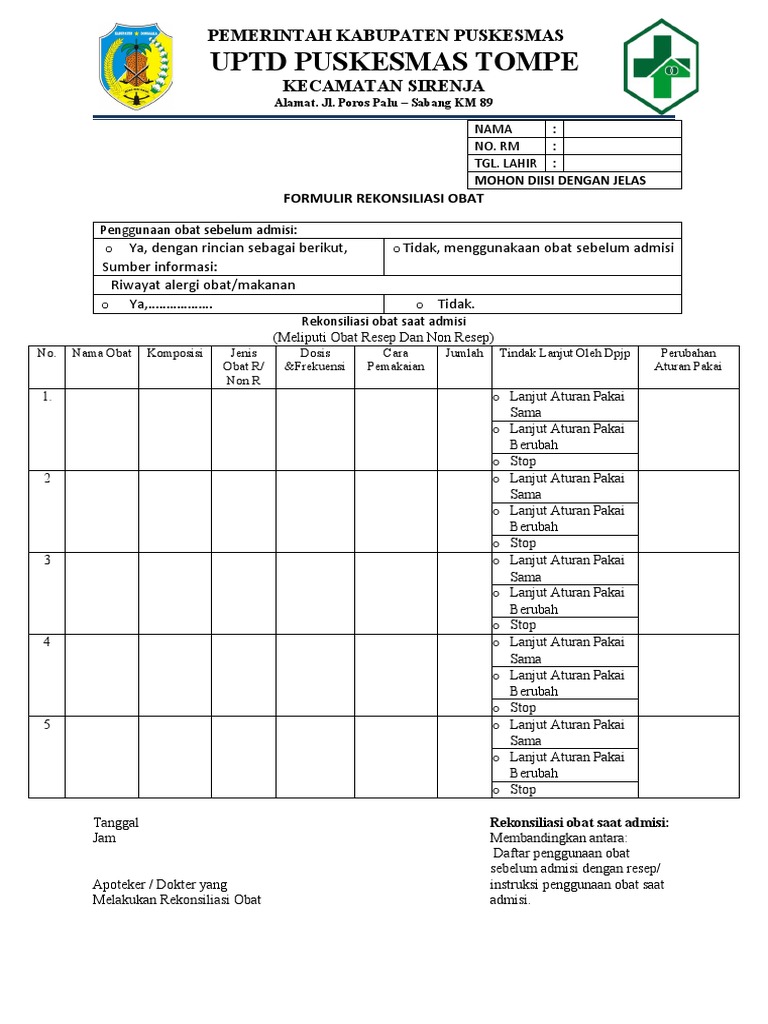 Form Rekonsiliasi Obat | PDF