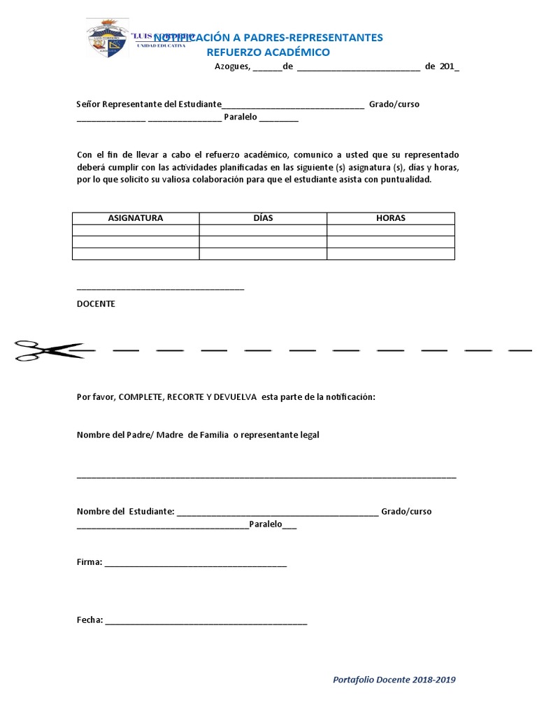 Notificación A Padres de Familia de Estudiantes Que Asisten A Refuerzo ...