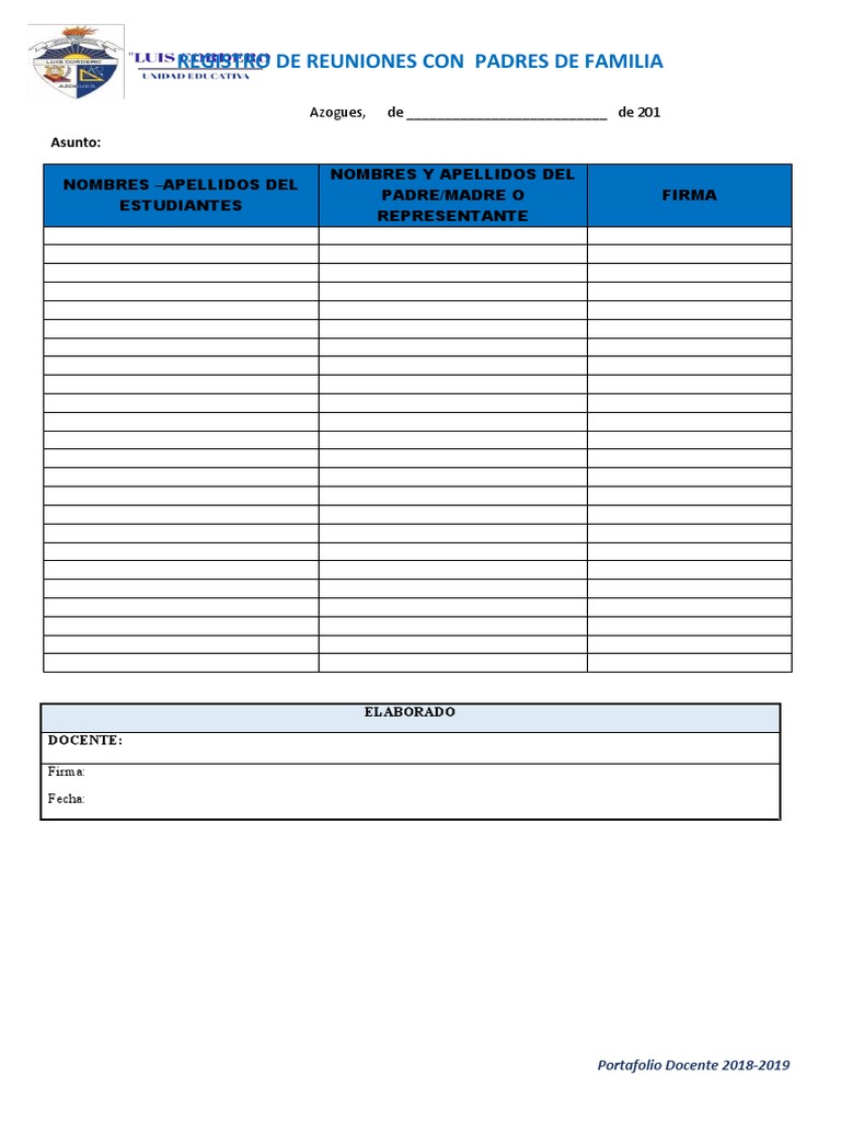 Registro De Reuniones De Padres De Familia Pdf