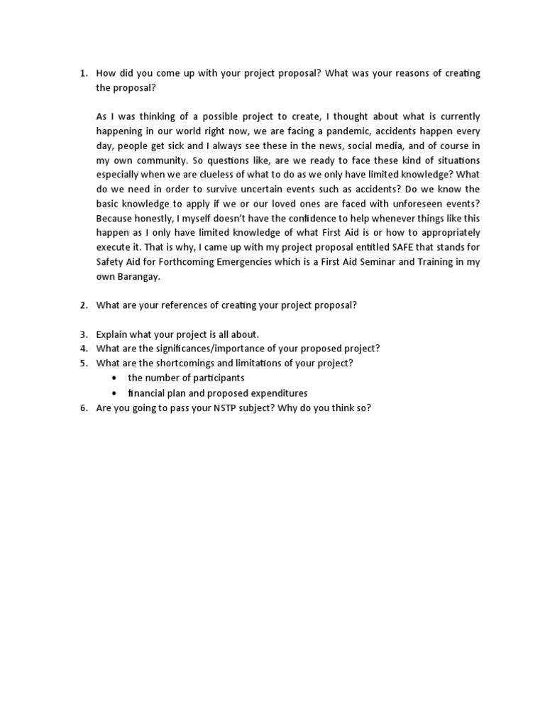 Project Proposal Questions | PDF