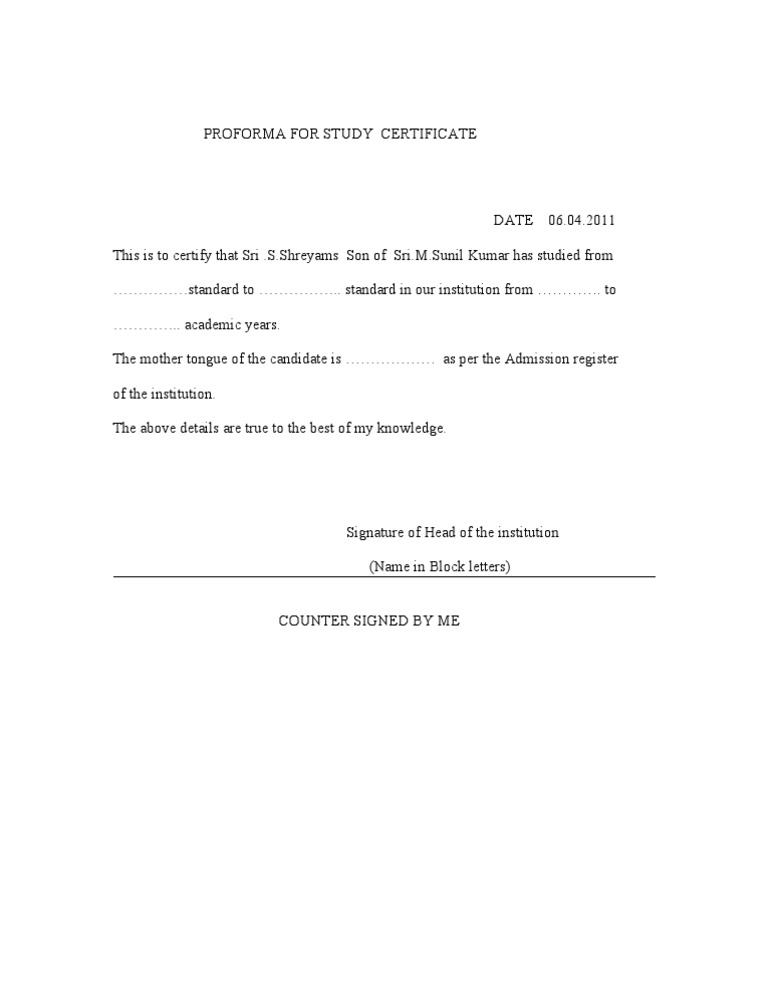 Study Certificate Proforma Template | PDF | Vocational Education ...
