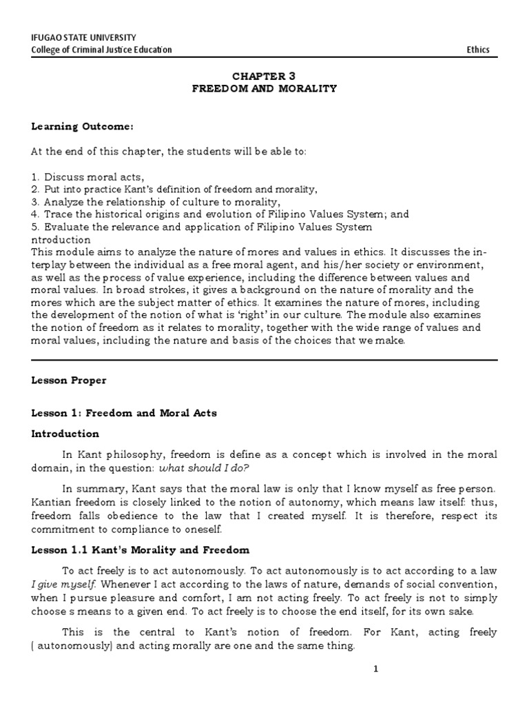 MODULE in ETHICS-3 Freedom and Morality | PDF | Autonomy | Morality