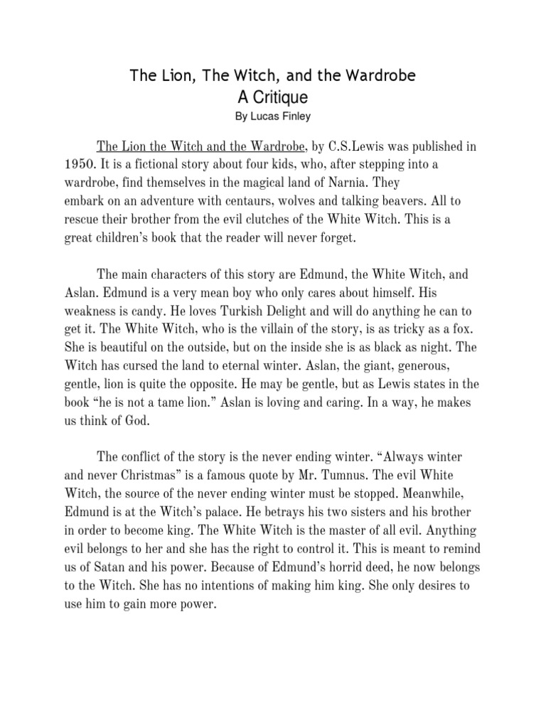 A Narnia Critique. The Lion The Witch and The Wardrobe | PDF | Aslan ...