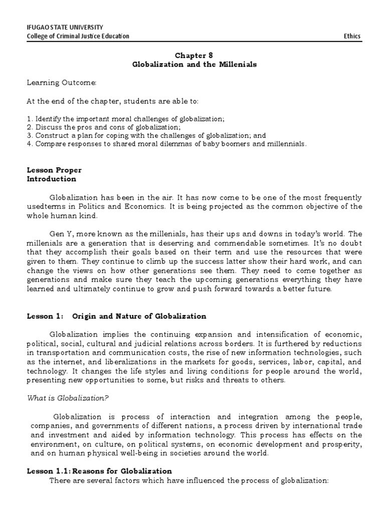 MODULE in ETHICS-8 Globalization and The Millenials | PDF ...