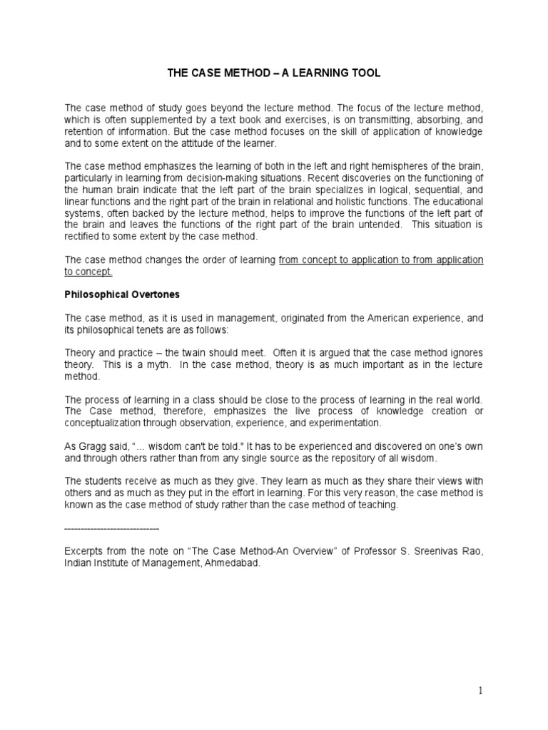 The Case Method-A Learning Tool | PDF | Teachers | Learning