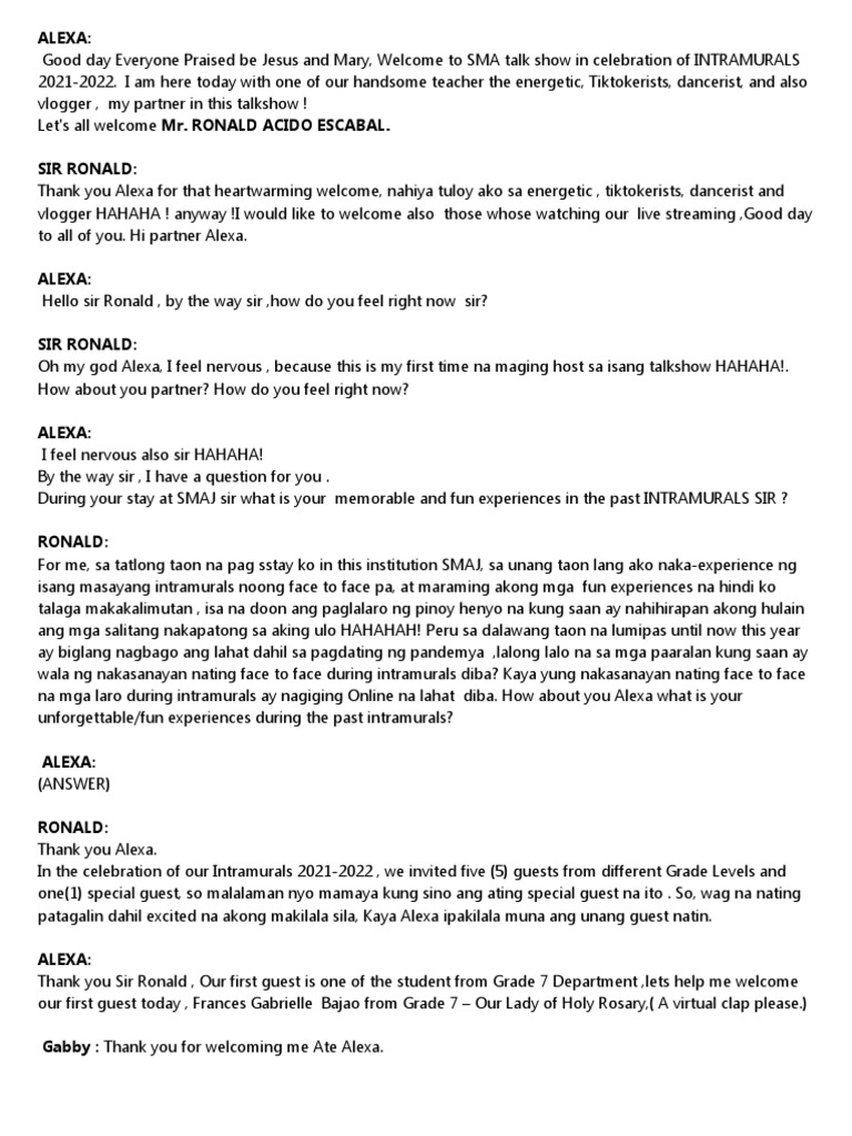 Talkshow Script | PDF