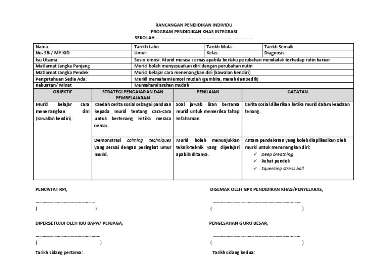 Contoh RPI Untuk Domain Sosio-Emosi | PDF