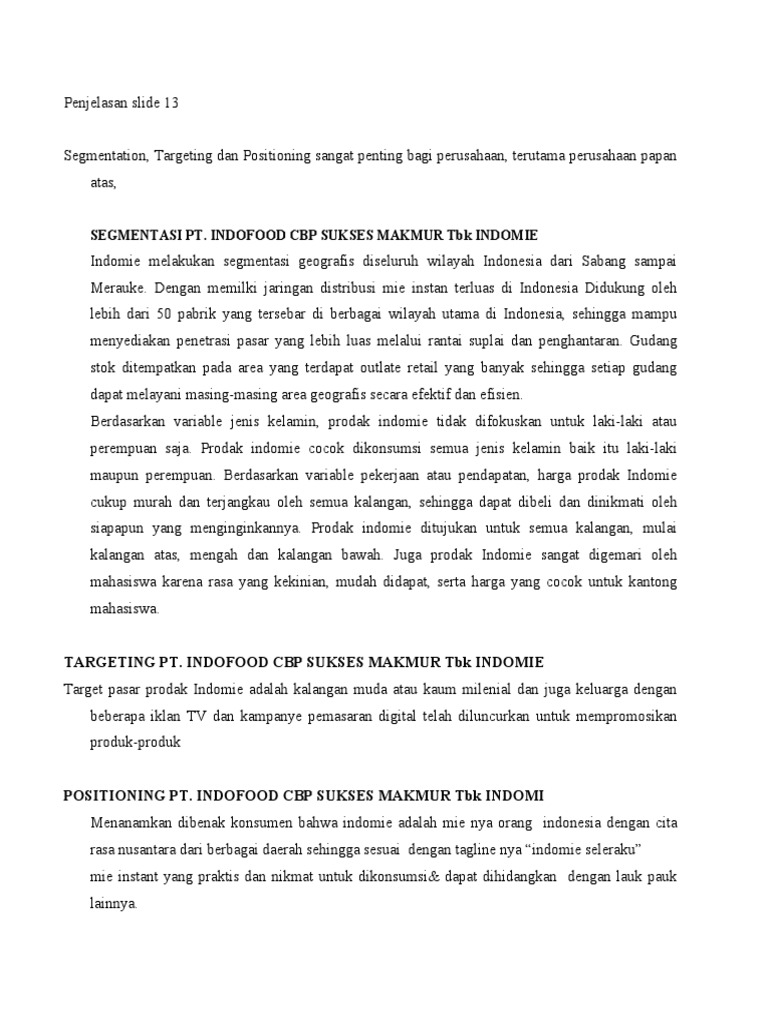Indomie Segmentasi, Targeting dan Positioning | PDF