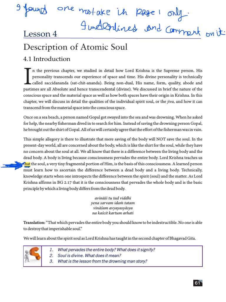 Description of Atomic Soul: Lesson 4 | PDF | Soul | Bhagavad Gita