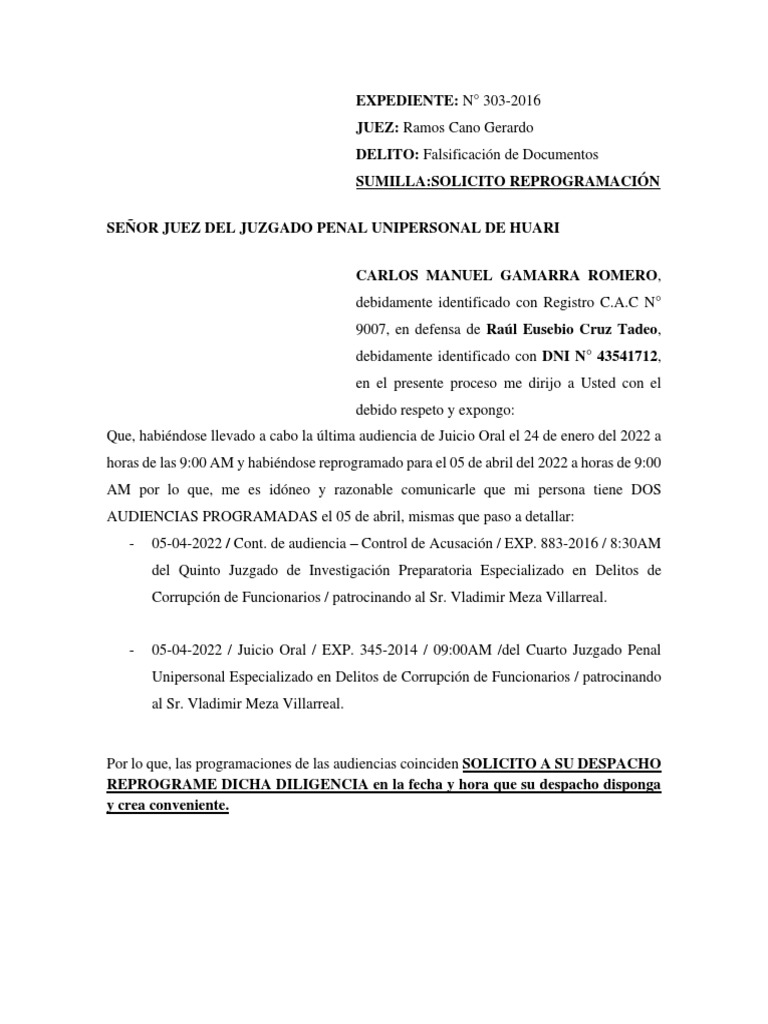 Solicito Reprogramación | PDF