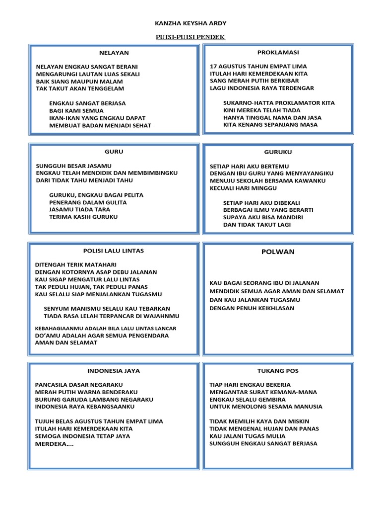 Puisi Akrostik Nama Aqila | PDF