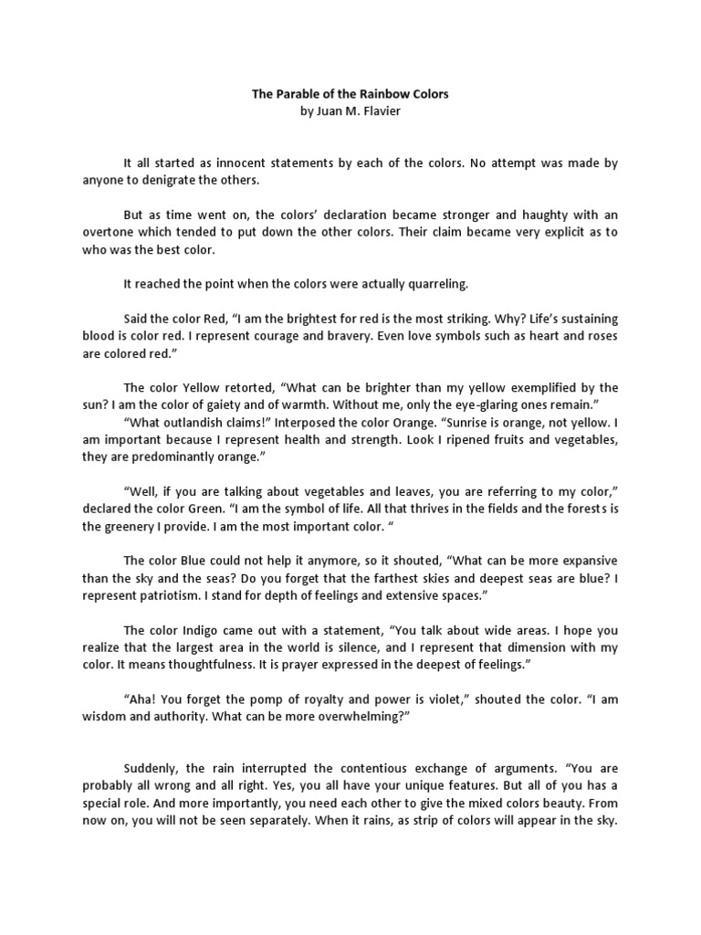 The Parable of The Rainbow Colors | PDF | Color | Red