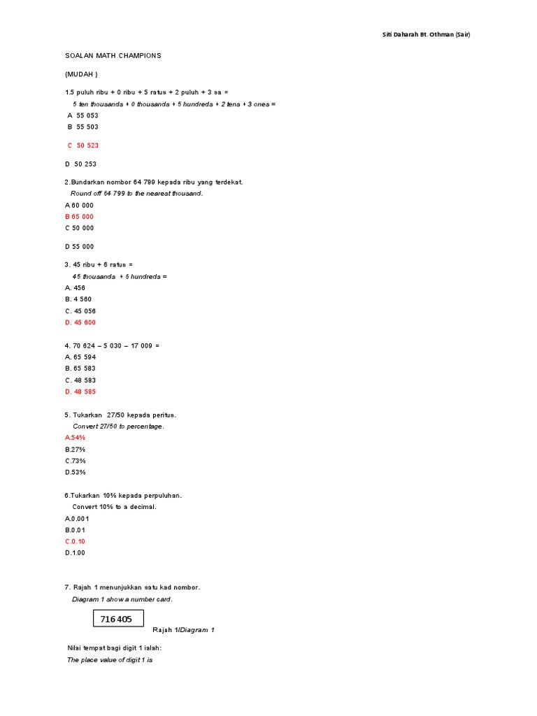 Soalan Math Champion | PDF