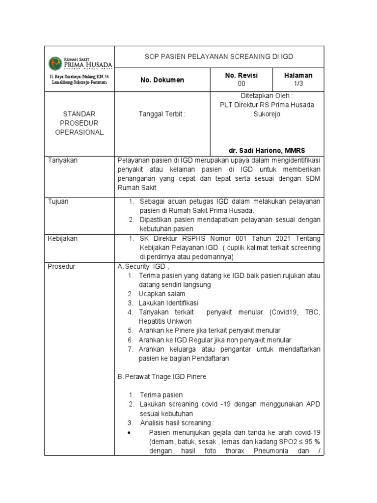 Sop Screaning Igd | PDF | Sains & Matematika