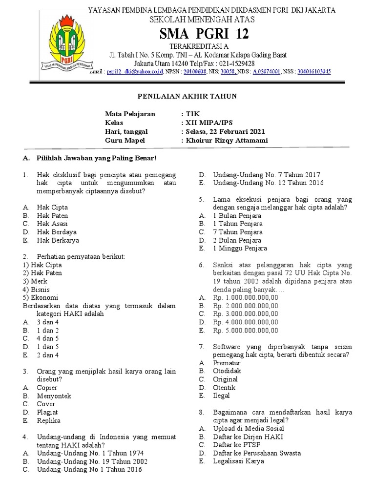PTS TIK Kelas XI | PDF