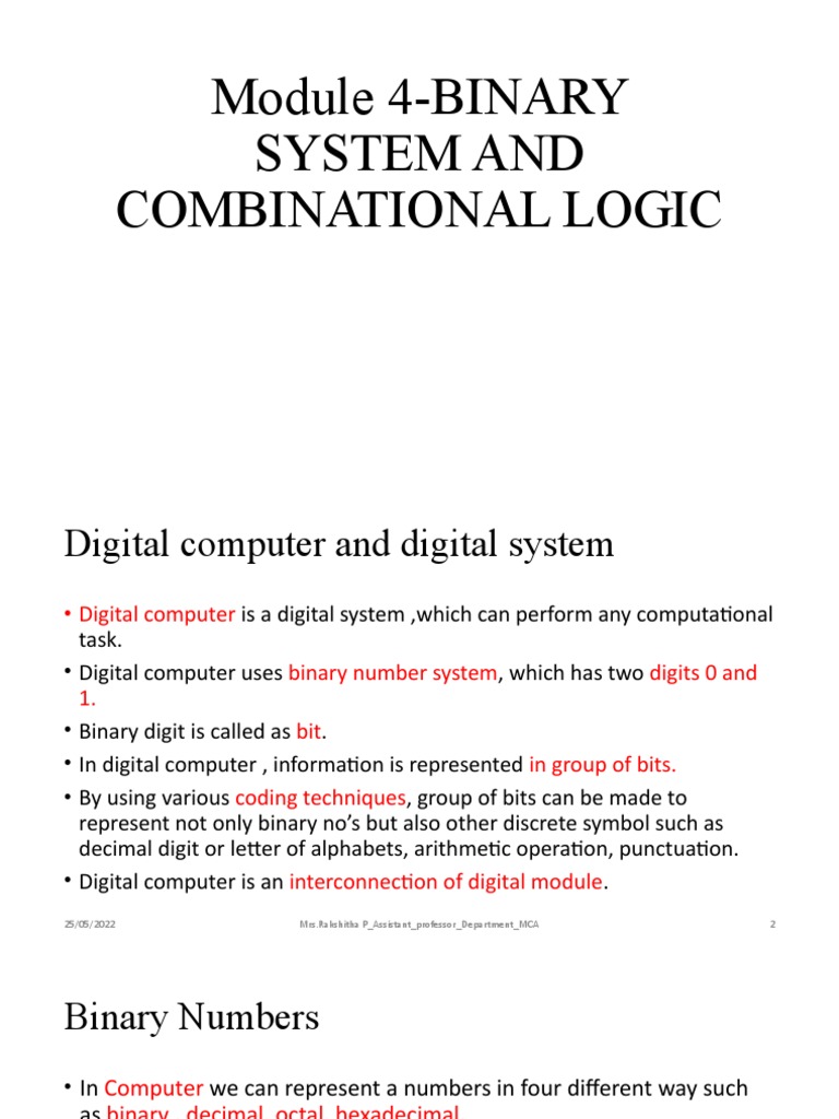 Module 4 Binary System And Combinational Logic Pdf Electronic Circuits Bit