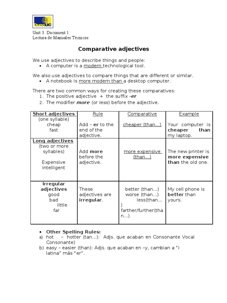 Comparative Adjectives | Download Free PDF | Adjective | Computer ...