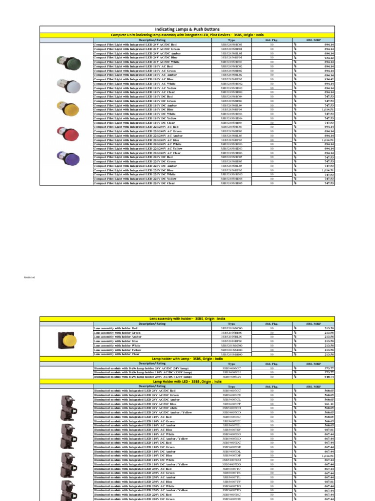Push Button and Lamp Pricing Guide | PDF | Incandescent Light Bulb ...