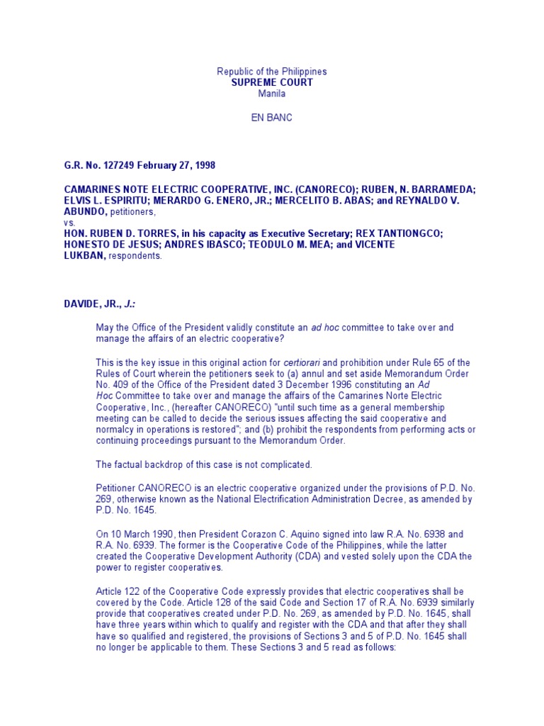 CANORECO v. Torres | PDF | Mediation | Board Of Directors