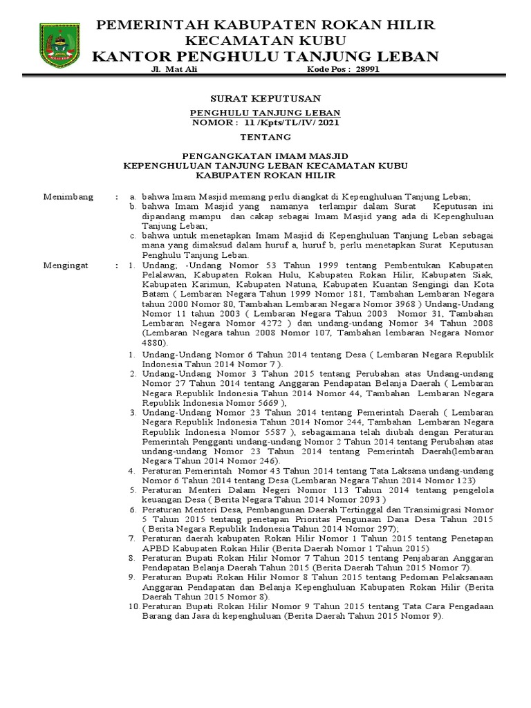 SK - Imam - Masjid TJNG Leban2021 | PDF