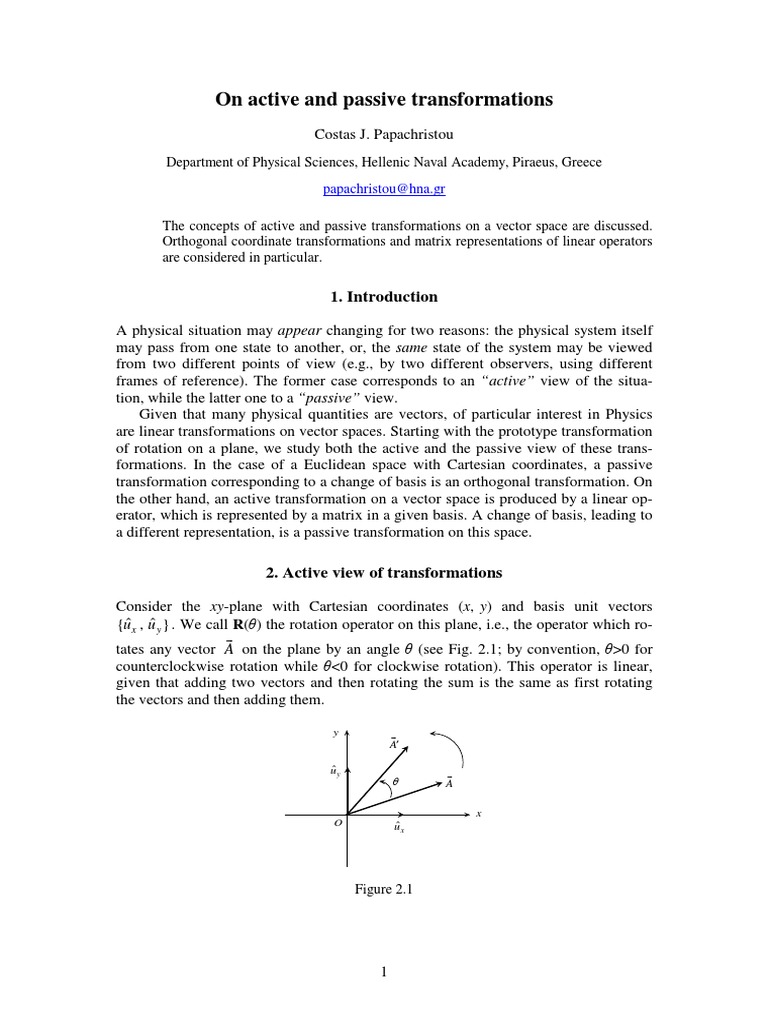On Active and Passive Transformations: Papachristou@ | PDF ...
