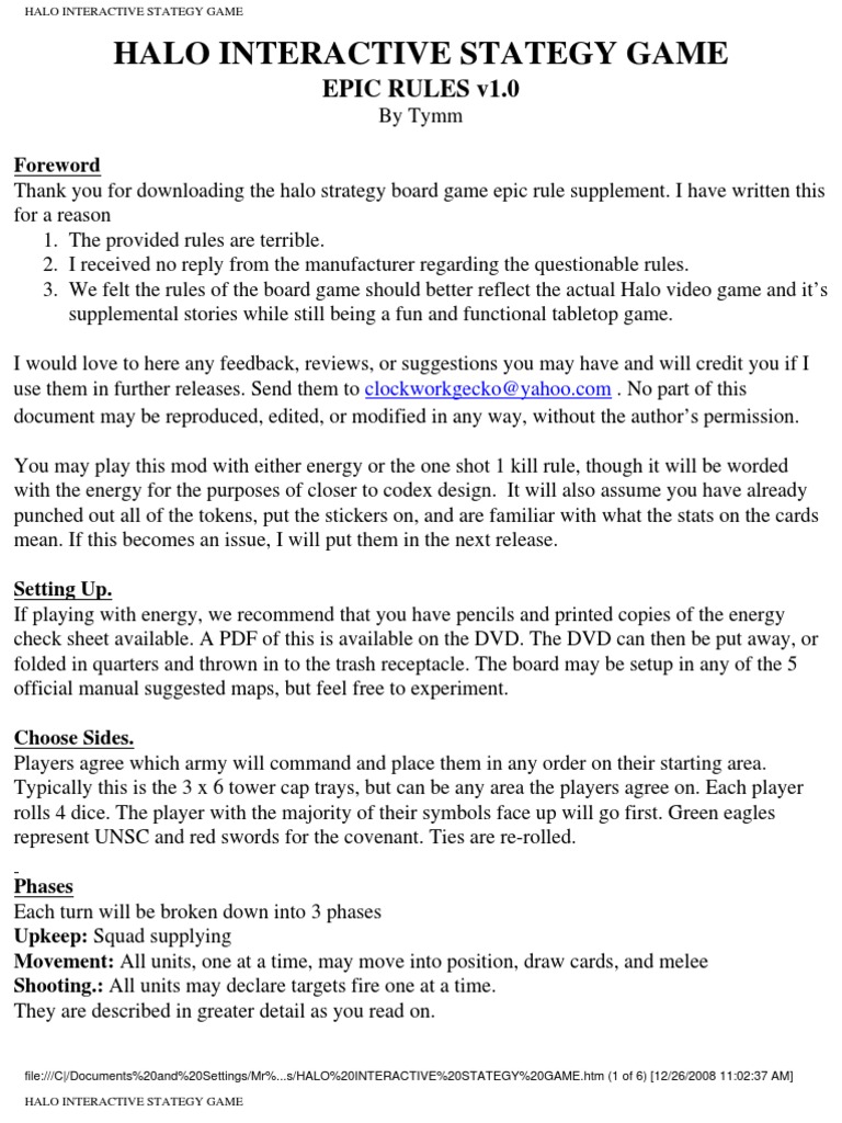 Halo Interactive Strategy Game Rules | PDF