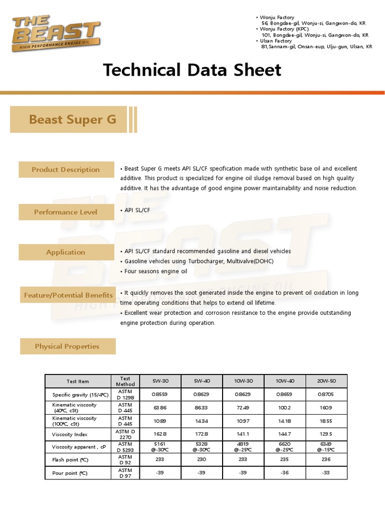 Beast Super G Engine Oil Specifications | PDF | Motor Oil | Chemistry