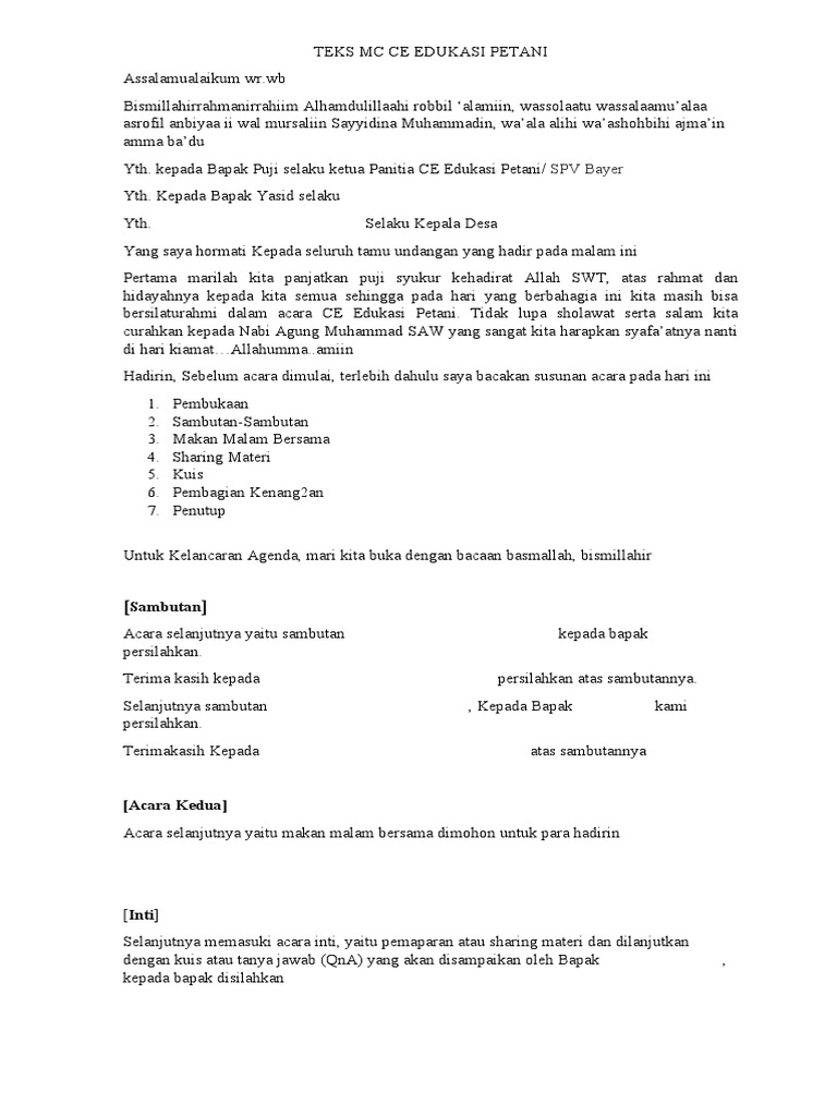 Teks MC CE Edukasi Petani 2021 | PDF
