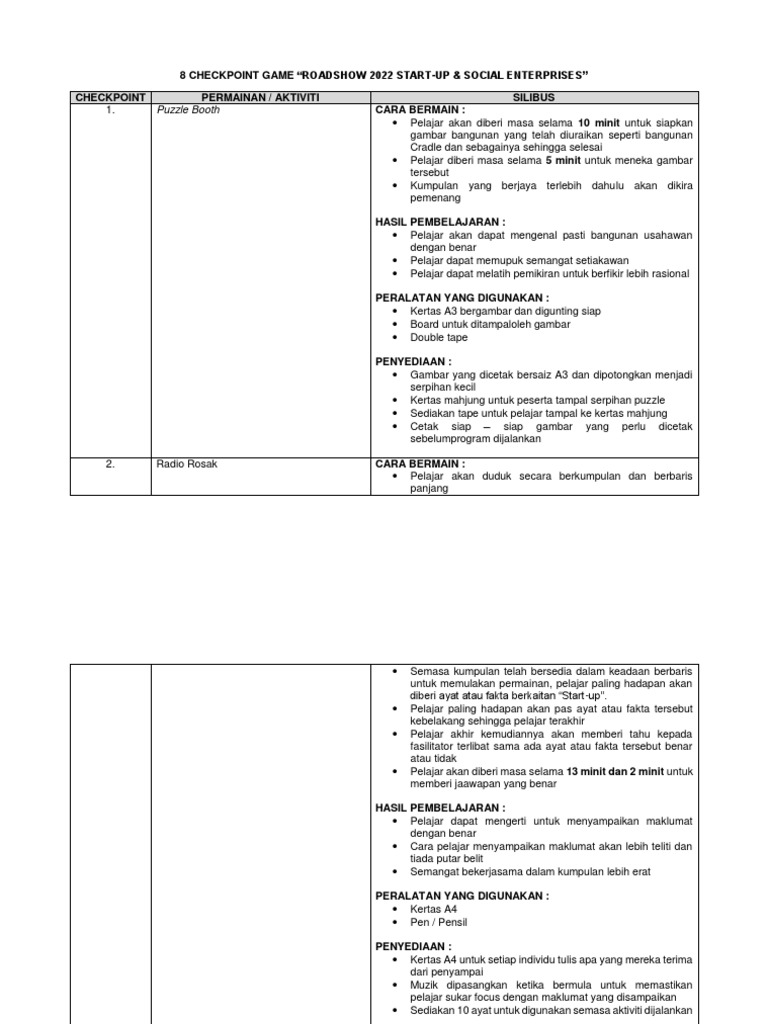 Completed 8 Checkpoint Game | PDF