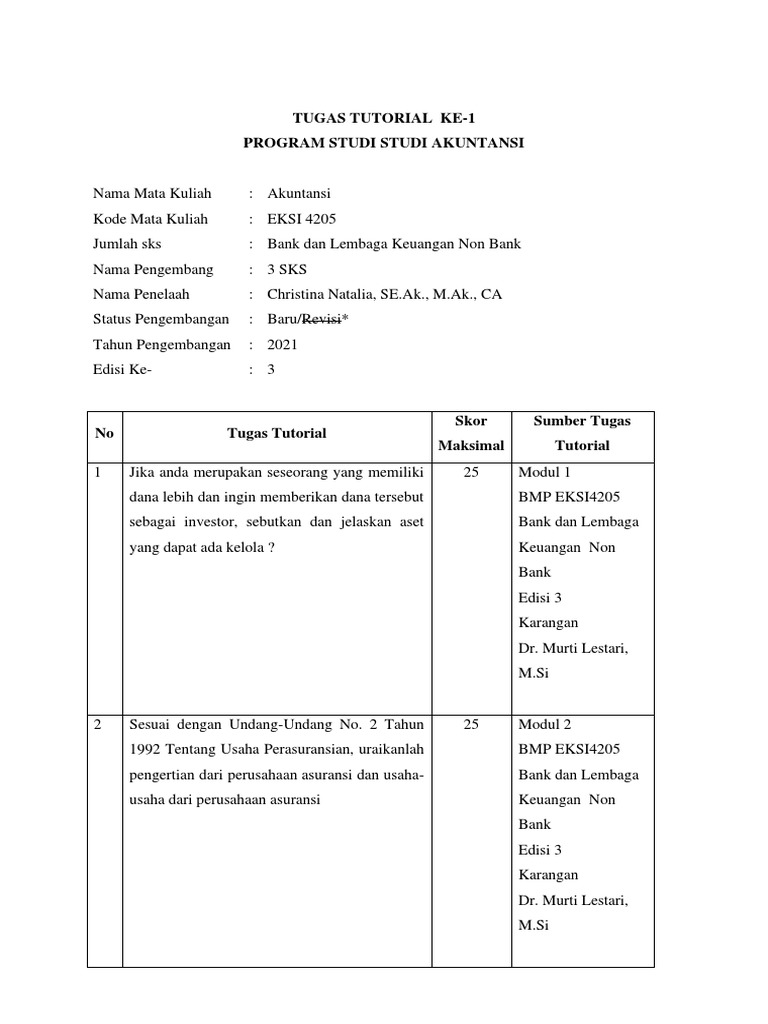 Tugas 1 Bank Dan Lembaga Keuangan Non Bank EKSI4205 - Saudara Samuel Banjarnahor | PDF