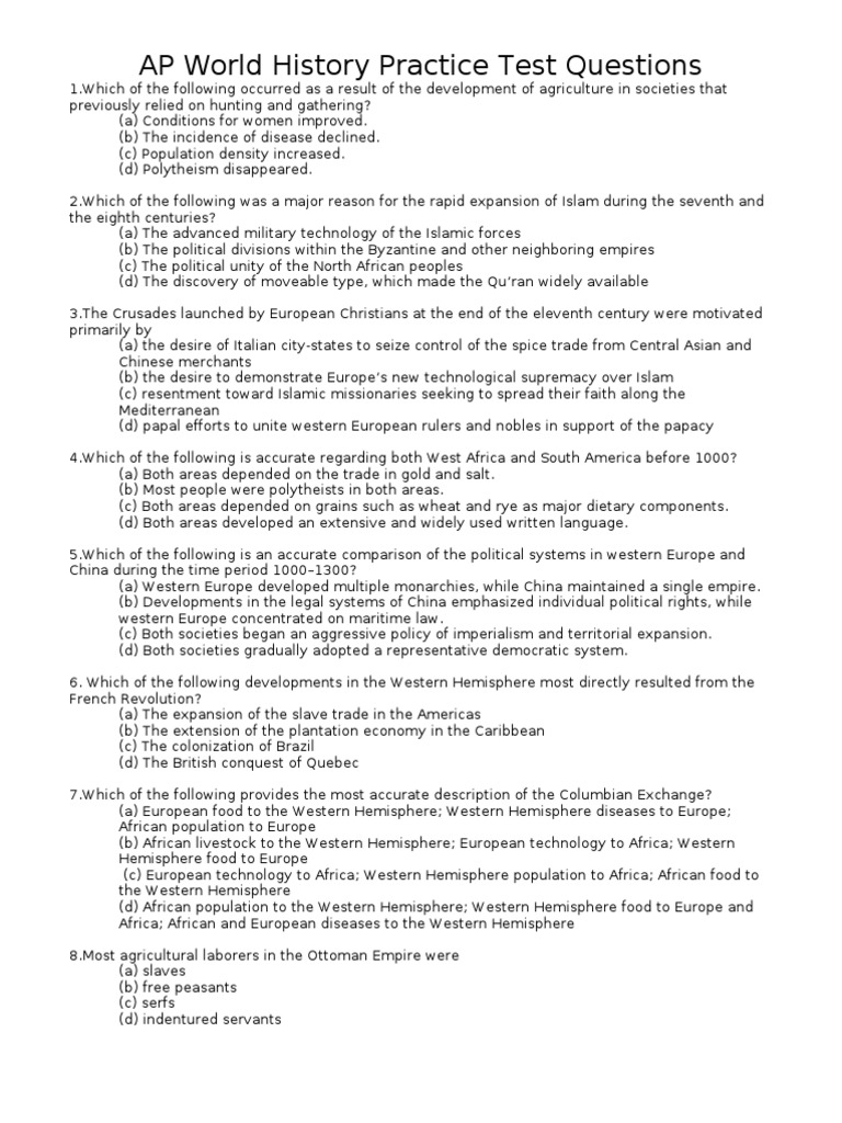 AP World History Prep Quiz | PDF | Imperialism | Ottoman Empire
