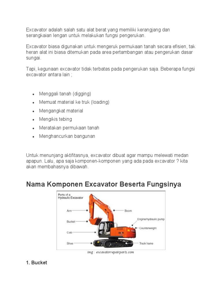 Komponen dan Fungsi Excavator Hidrolis | PDF | Seni | Teknologi & Rekayasa
