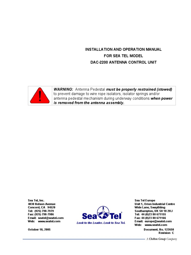 Installation and Operation Manual For Sea Tel Model Dac-2200 Antenna ...