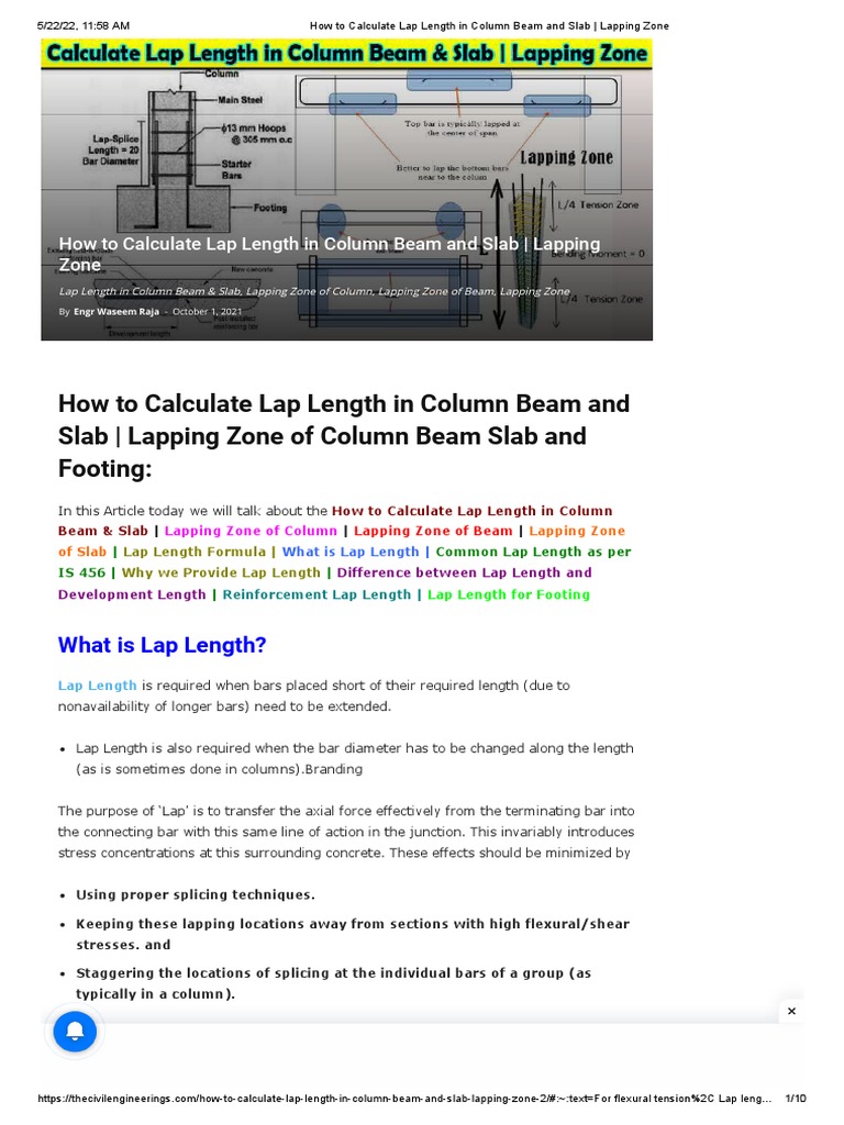 How To Calculate Lap Length in Column Beam and Slab - Lapping Zone ...