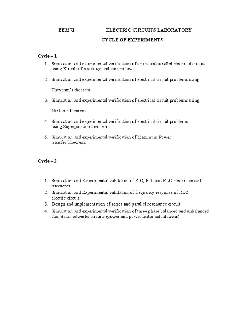 Ee3271 Electric Circuits Laboratory | PDF