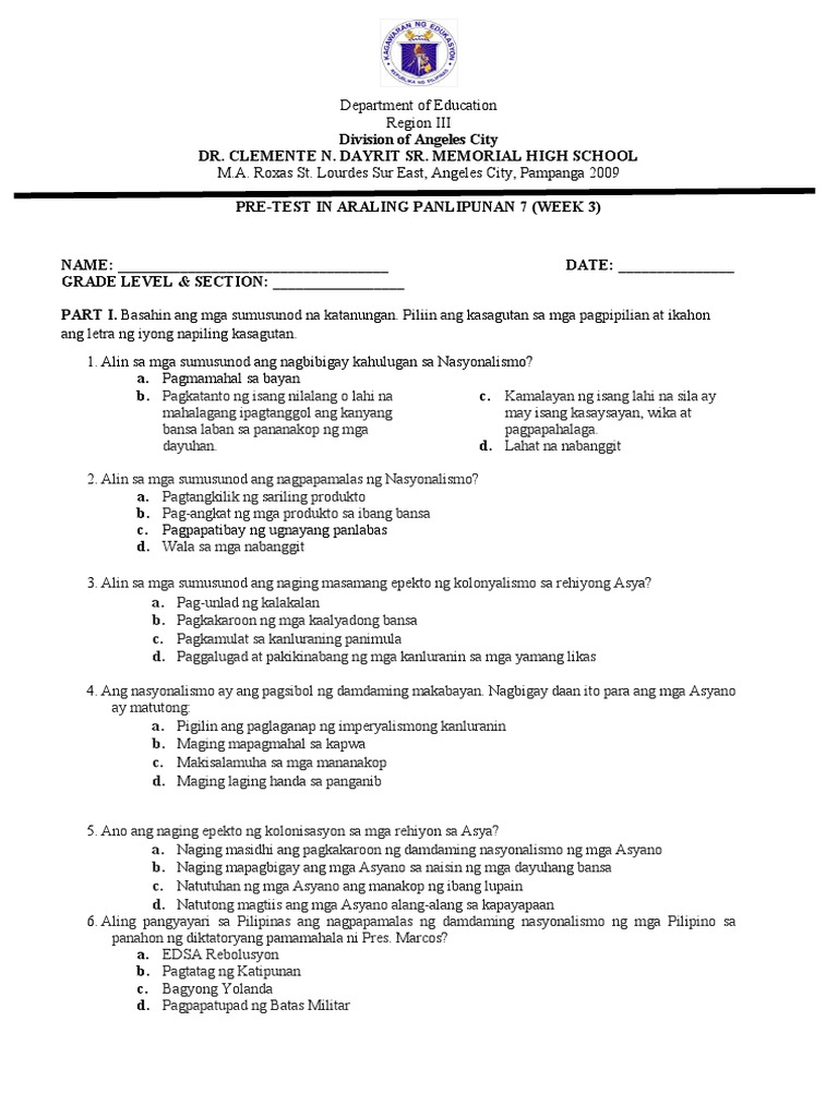 PRE TEST QUESTIONS Ap | PDF
