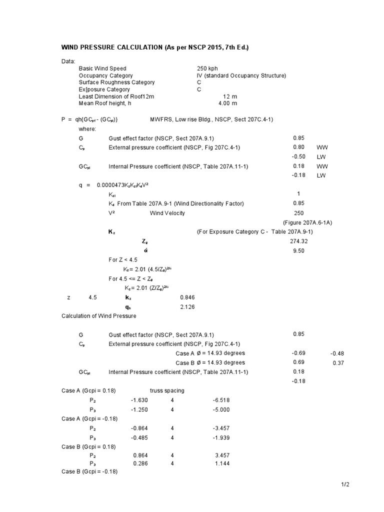 WIND LOADS (Computation of QH For MWFRS, Low Rise Building | PDF ...