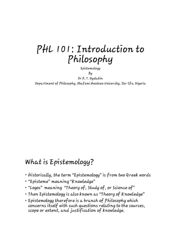 PHL 101: Introduction To Philosophy | PDF | Epistemology | Knowledge